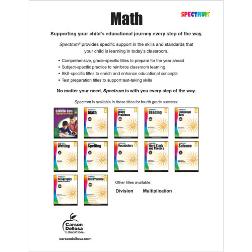 Spectrum Math Workbook Grade 4 Carson-Dellosa Education® CD704564
