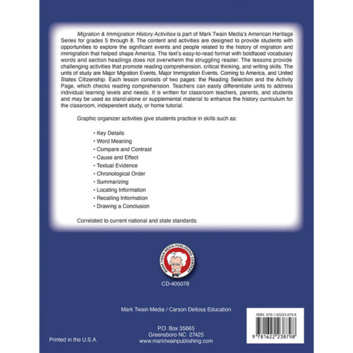 Migration & Immigration History Activities Workbook Grade 5-8 Carso...