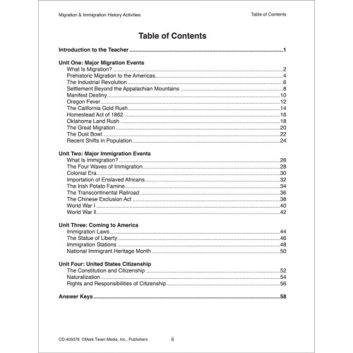 Migration & Immigration History Activities Workbook Grade 5-8 Carso...